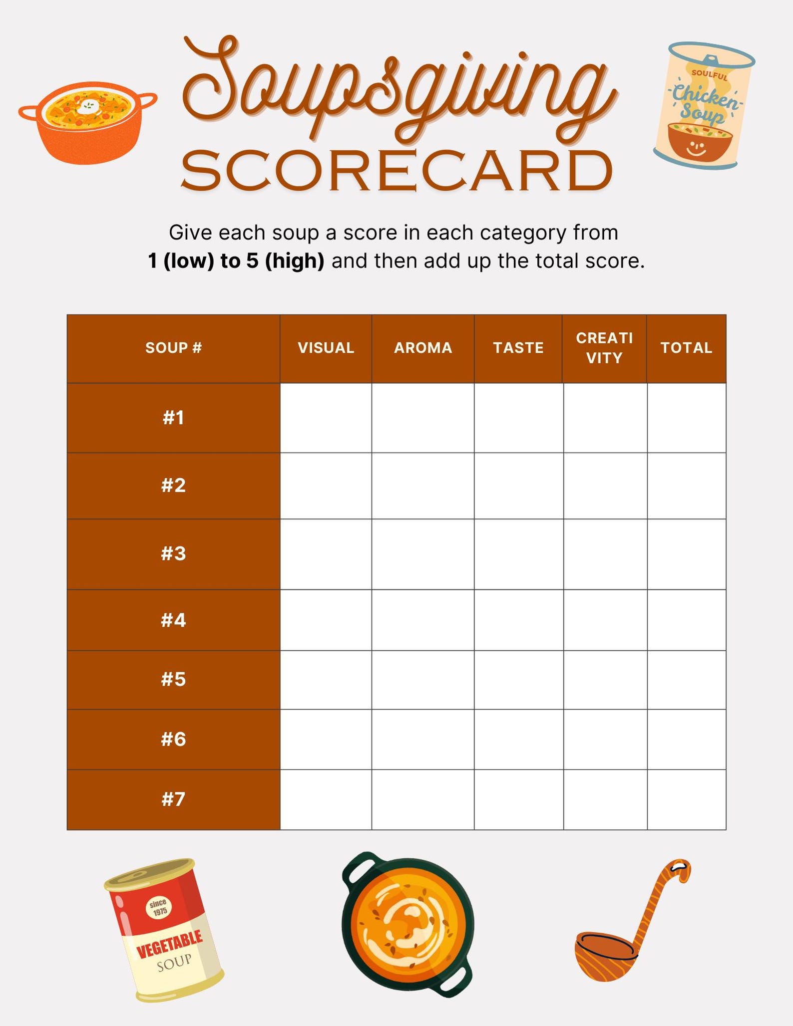 Printable "soupsgiving" Soup Scorecard - Etsy