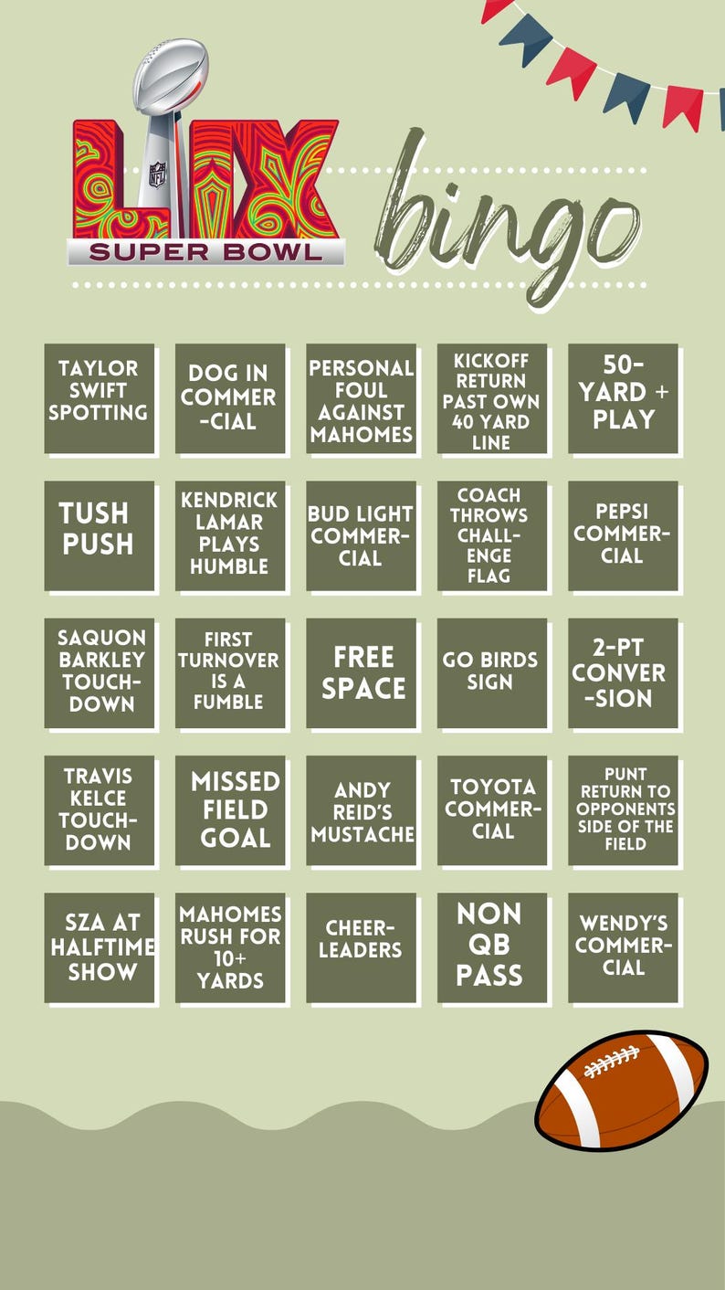 Super Bowl LIX Bingo | Printable Game | Instant Digital Download - Etsy