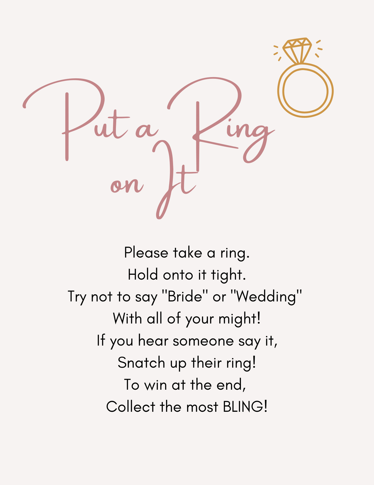 Put A Ring on It Bridal Shower Game - Printable Sign for a Touch of Fun ...
