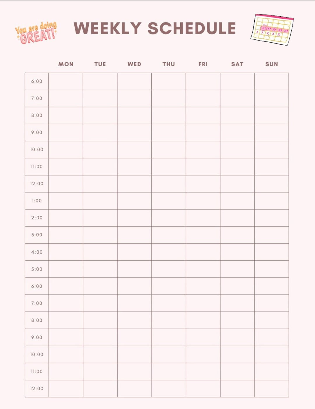Pink Weekly Planner - Printable Schedule Template - Instant Digital ...