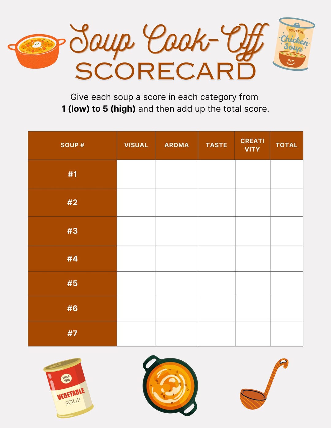 Printable "soupsgiving" Soup Scorecard - Etsy