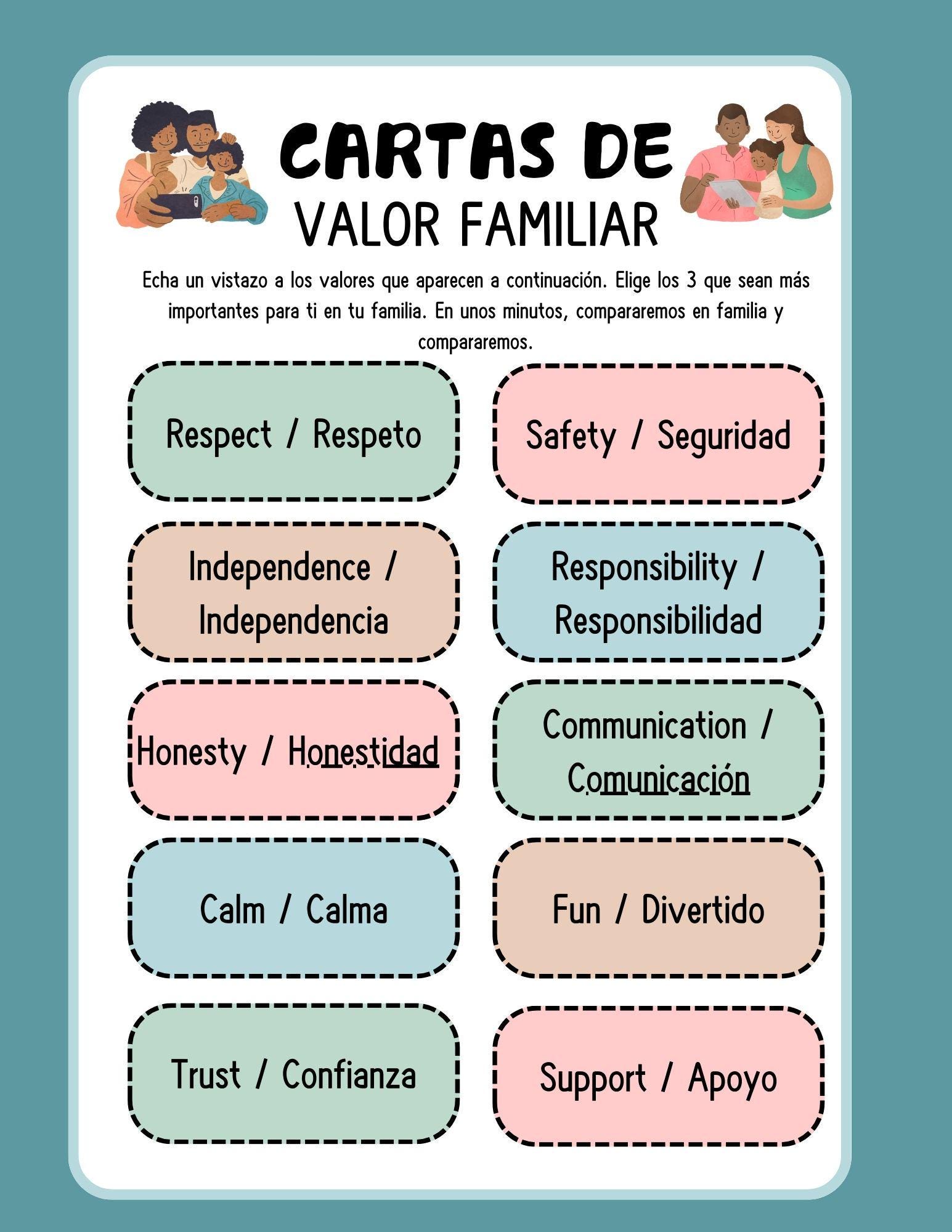 Family Values Cards | English + Spanish | Therapy + Counseling Tool ...