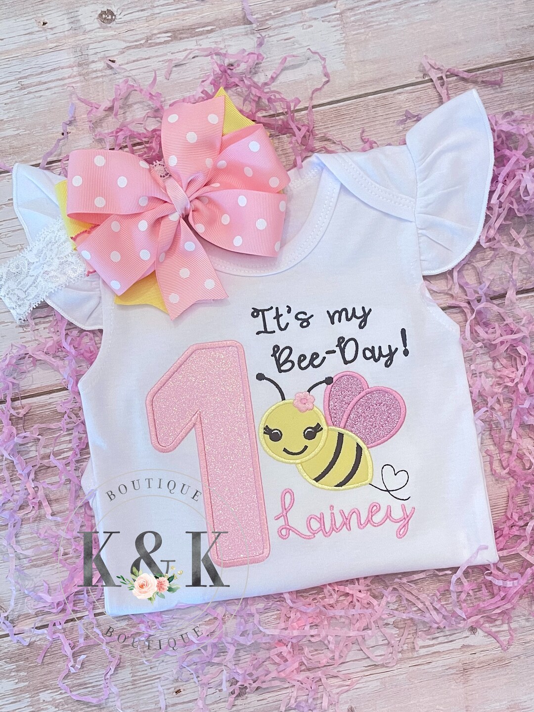 Pink It's My Bee Day Girl Embroidery Shirt Bee Birthday Gold and Pink ...