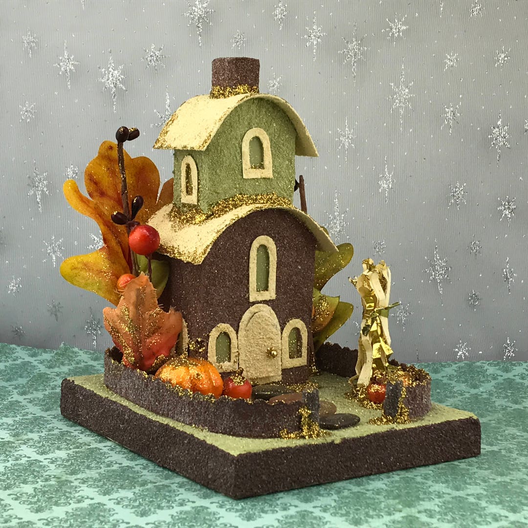 ORIGINAL Brown and Green Autumn Putz House - Glitter House - Putz ...