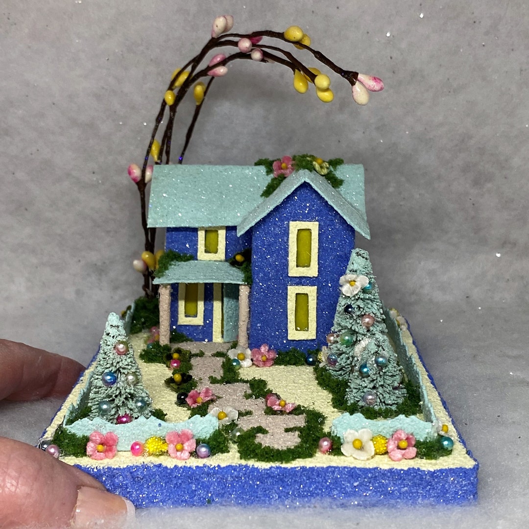 MINI Spring Putz House - Putz Glitter House - Handmade Putz - Spring ...