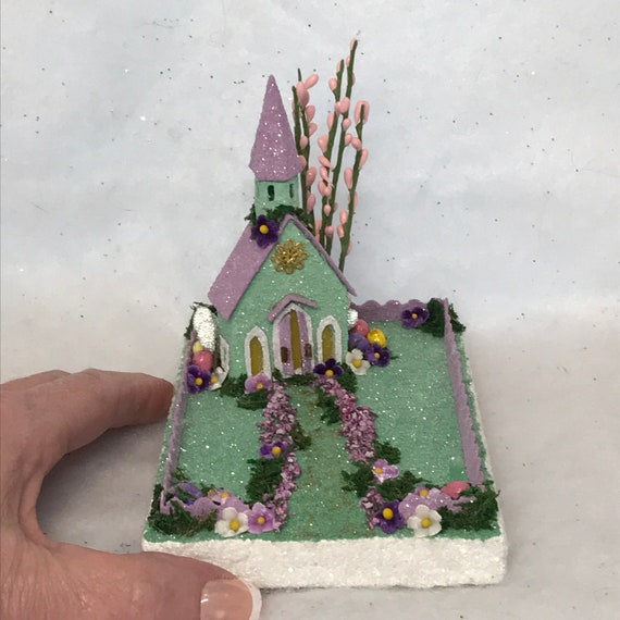 TINY MINI Easter Putz Church/ Spring Putz Church/ Glitter | Etsy