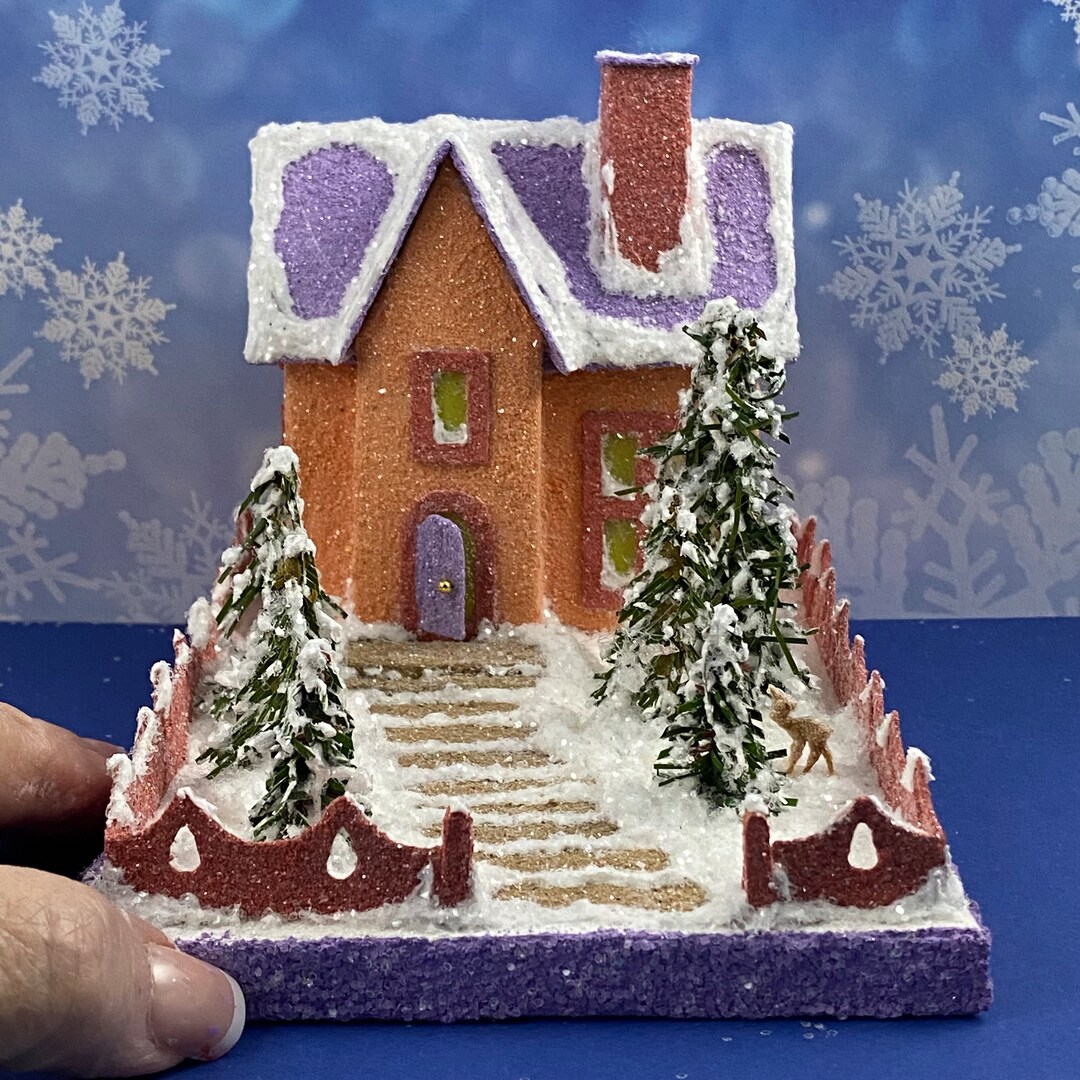 ORIGINAL Orange and Lilac Putz House / Glitter House / Christmas ...