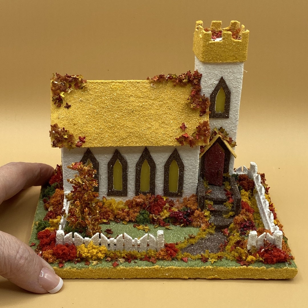 ORIGINAL Size White and Yellow Autumn Putz Church Glitter Church Putz ...