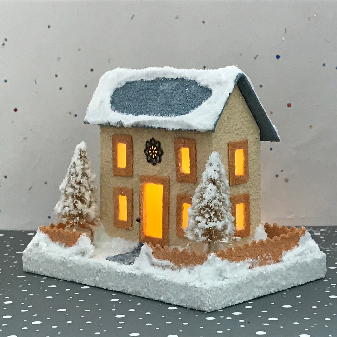ORIGINAL Ivory and Grey Putz House / Glitter House / Christmas Village ...