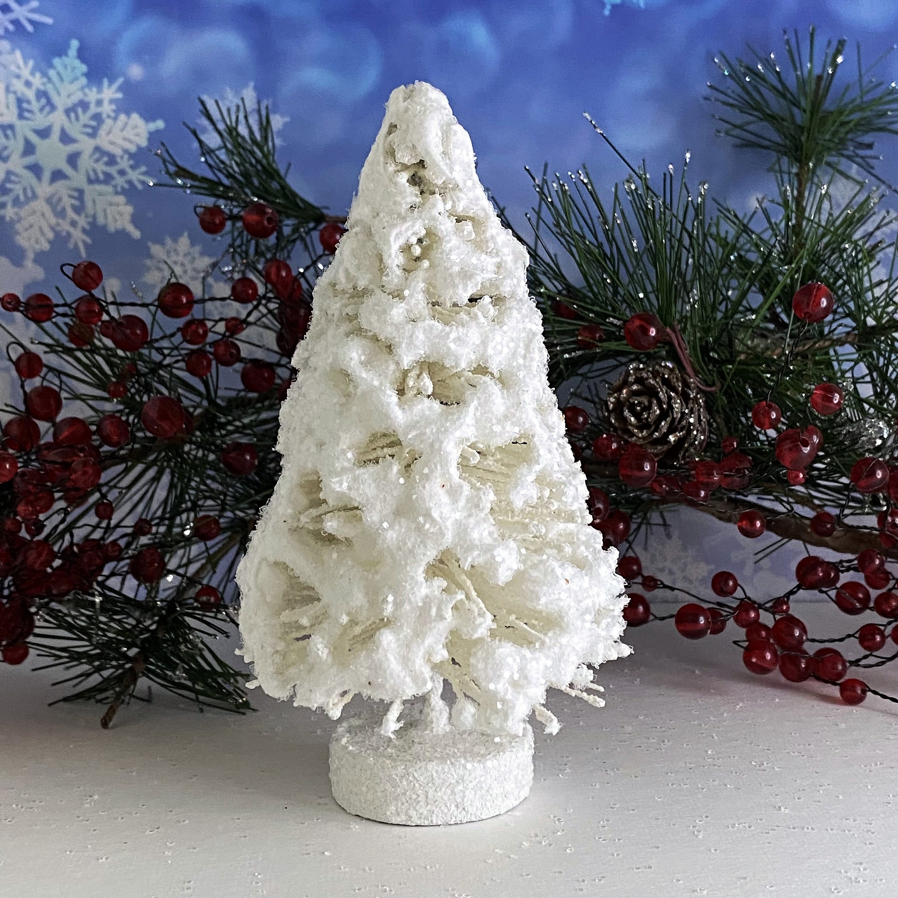 5 White Bottle Brush Tree With Snow and Clear Glitter | Etsy