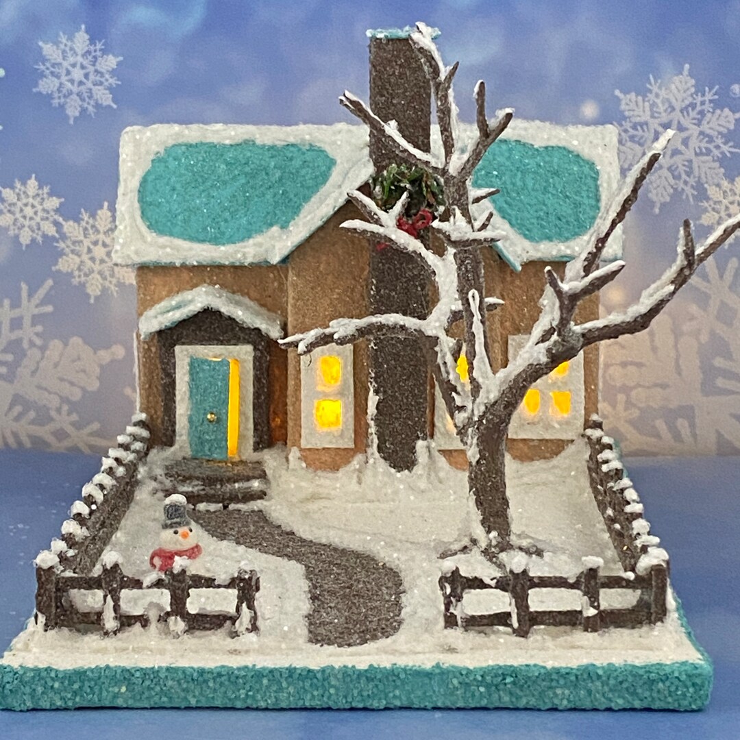 ORIGINAL Size Light Brown and Aqua Winter Putz House - Winter Putz ...