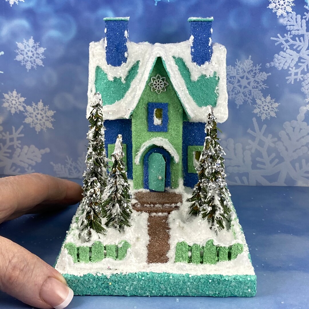 ORIGINAL Size Teal and Green Winter Putz House Christmas Village ...