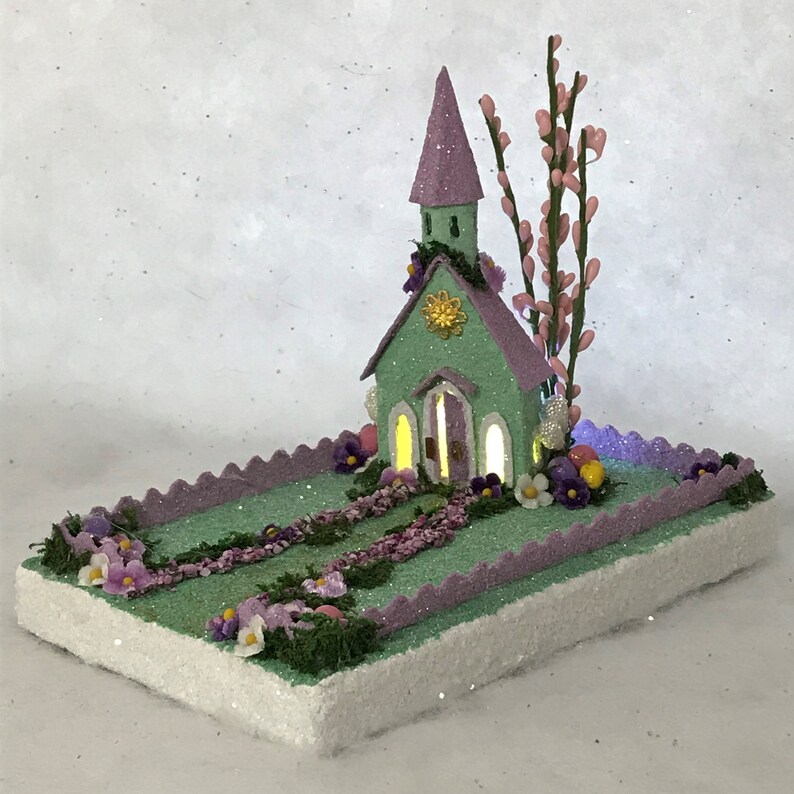 TINY MINI Easter Putz Church/ Spring Putz Church/ Glitter | Etsy