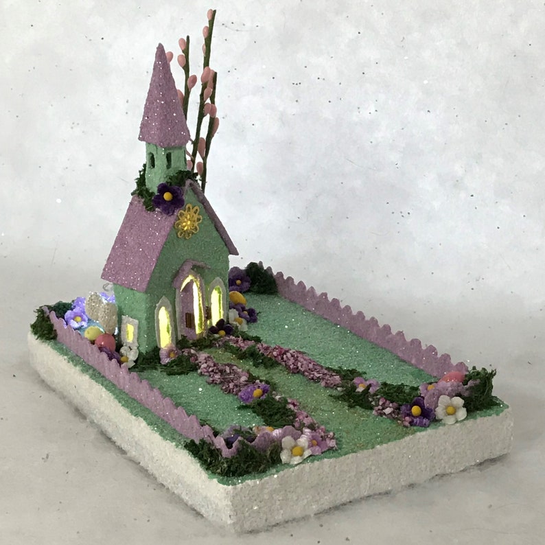 TINY MINI Easter Putz Church/ Spring Putz Church/ Glitter | Etsy