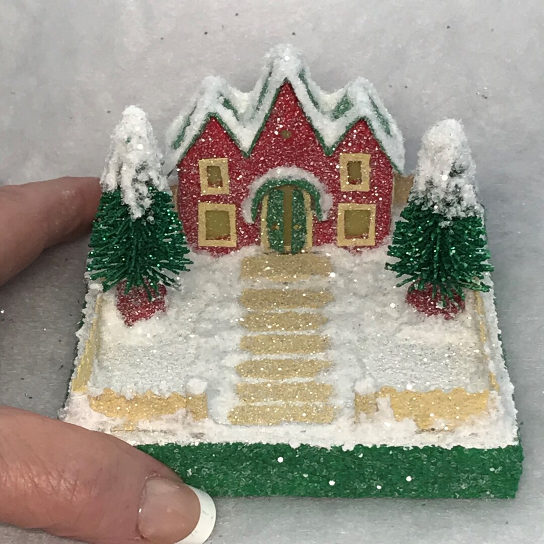 TINY MINI Red and Green Putz House / Glitter House / Christmas Village ...