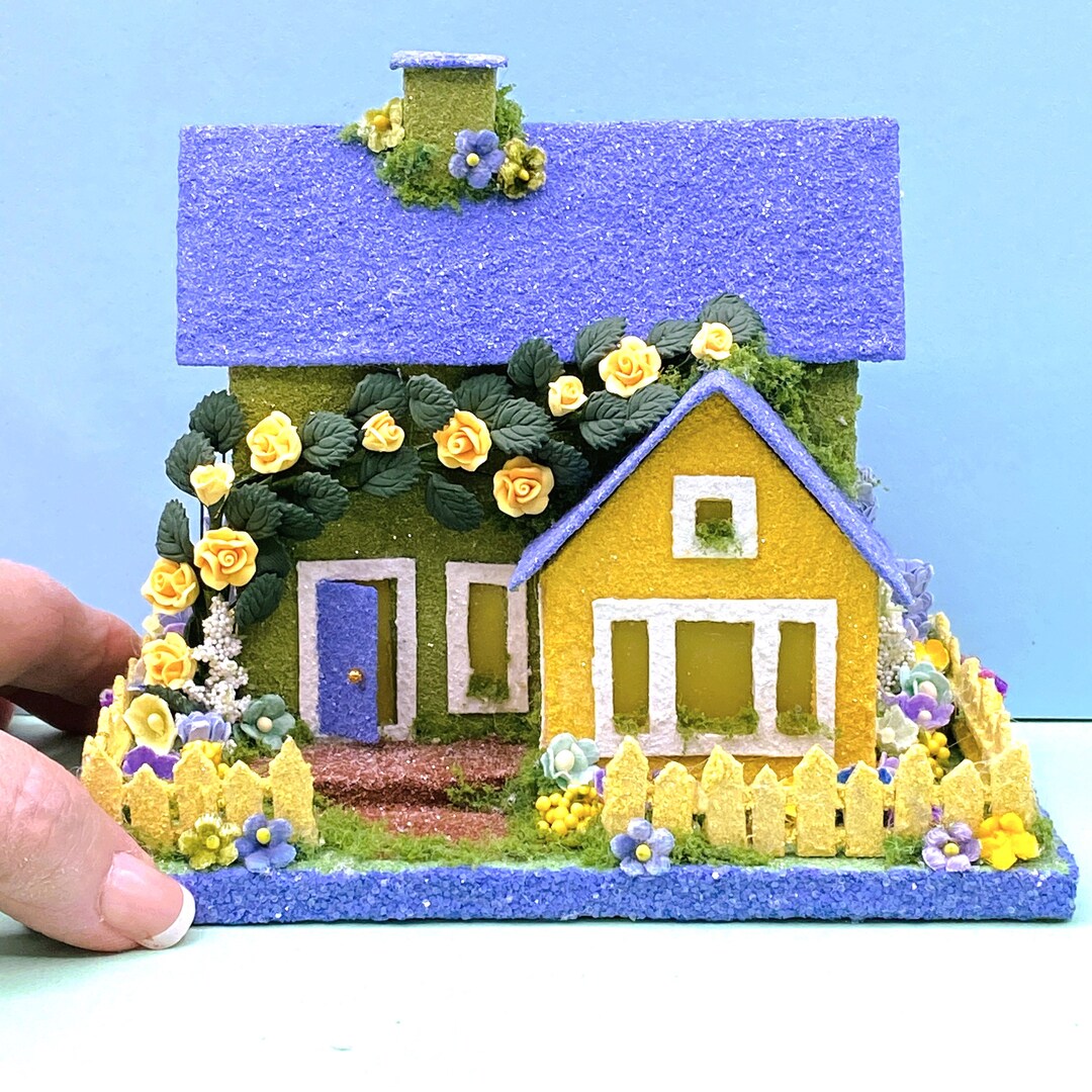 ORIGINAL Moss Green and Periwinkle Summer Putz House - Summer Putz ...