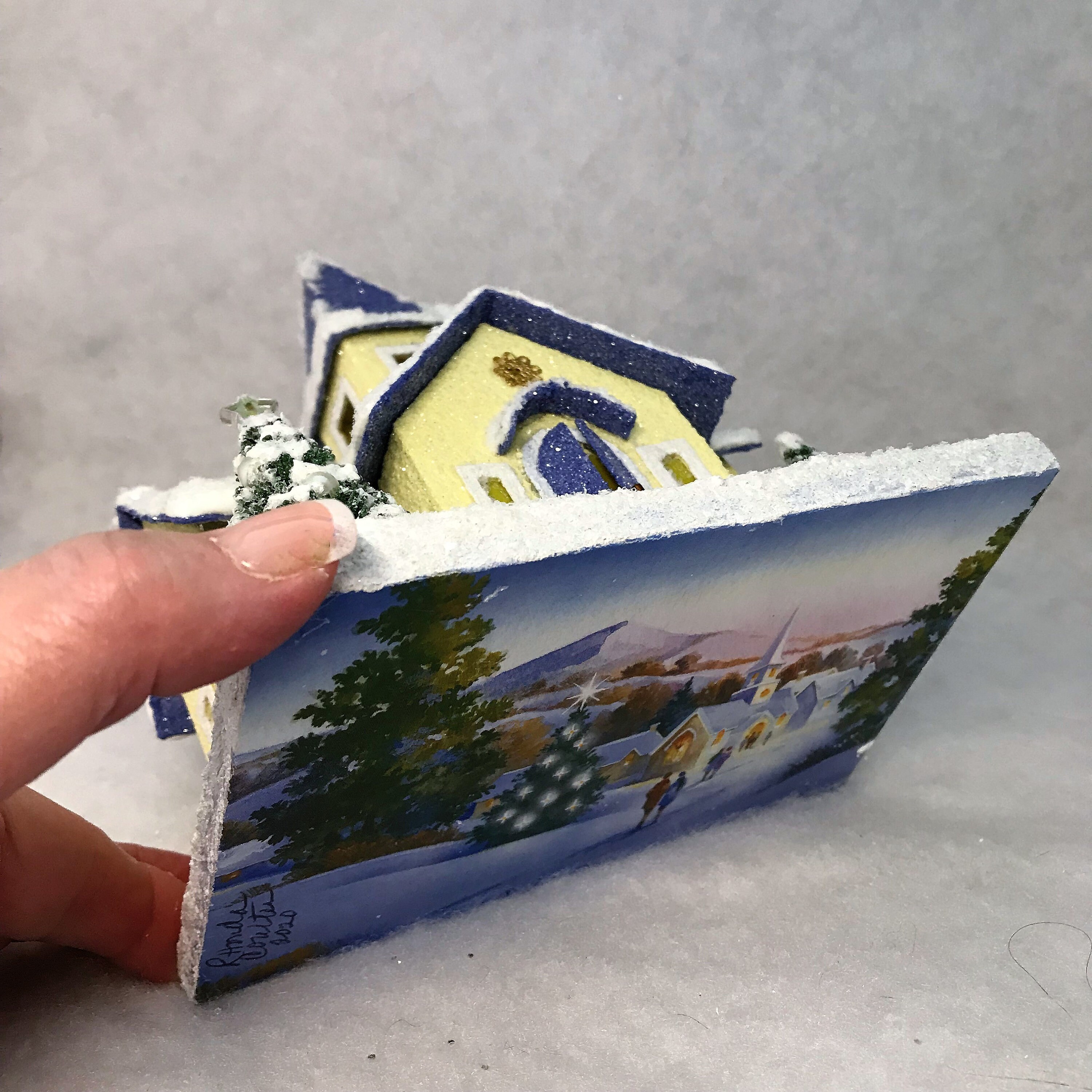 ORIGINAL Yellow and Periwinkle Putz Church/ Glitter House / | Etsy