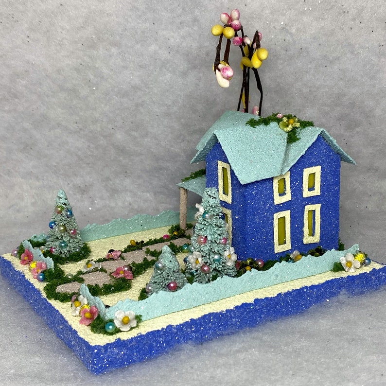 MINI Spring Putz House - Putz Glitter House - Handmade Putz - Spring ...