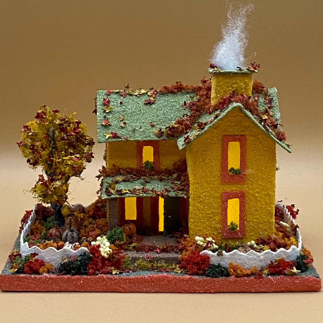 ORIGINAL Size Yellow and Green Autumn Putz House - Glitter House - Putz ...