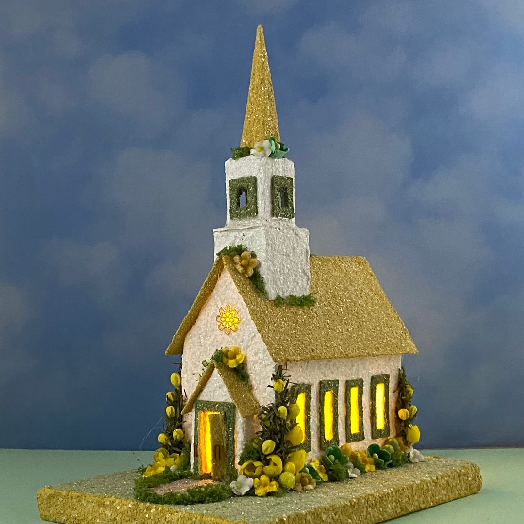 ORIGINAL White and Yellow Spring/easter Church - Spring Putz - Putz ...