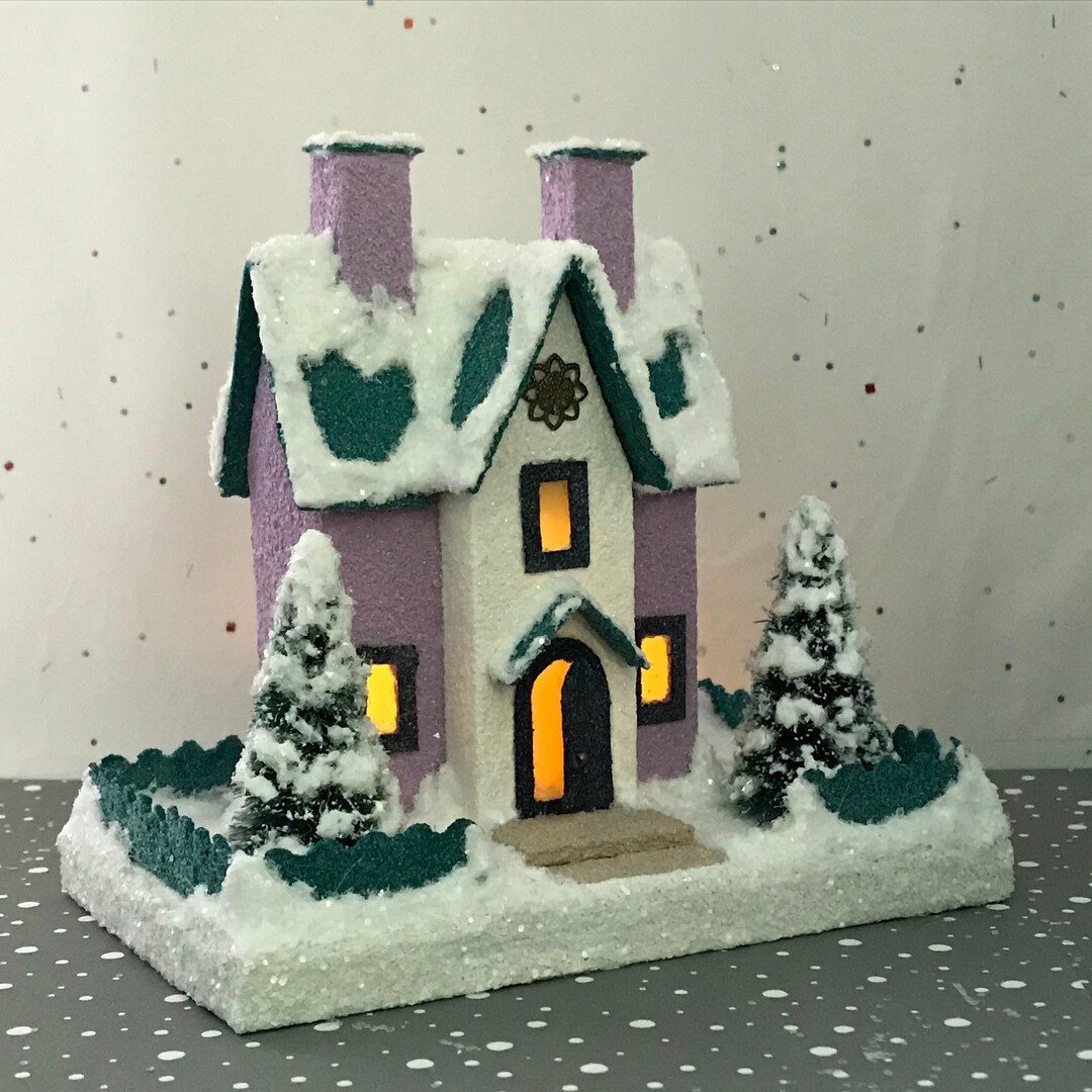 ORIGINAL Lilac and Teal Putz House / Glitter House / Christmas Village ...