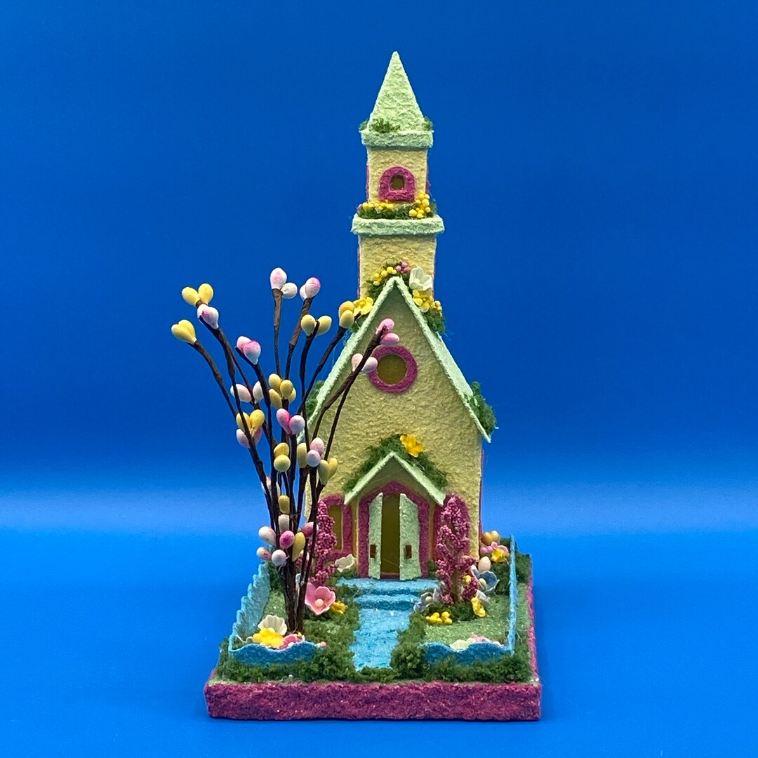 ORIGINAL Size Yellow and Green Easter Church - Spring Putz - Putz ...