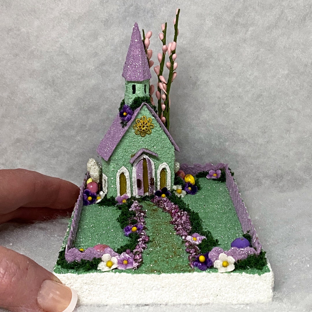 TINY MINI Easter Putz Church Spring Putz Church Putz Glitter House ...