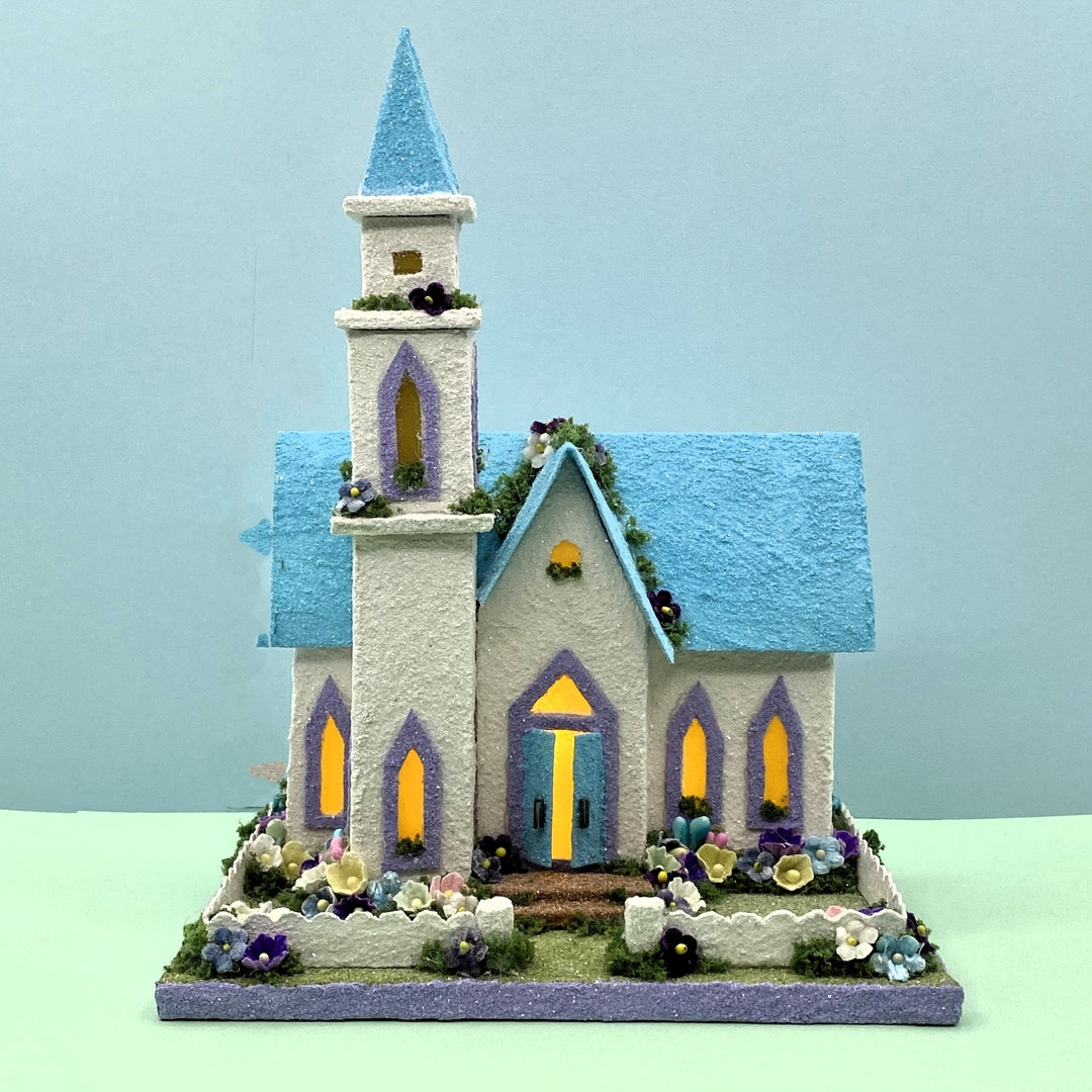 ORIGINAL White and Blue Spring/easter Church - Spring Putz - Putz ...
