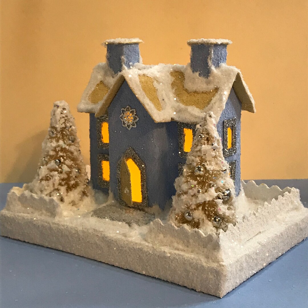 ORIGINAL Blue and Ivory Putz House / Glitter House / Christmas Village ...