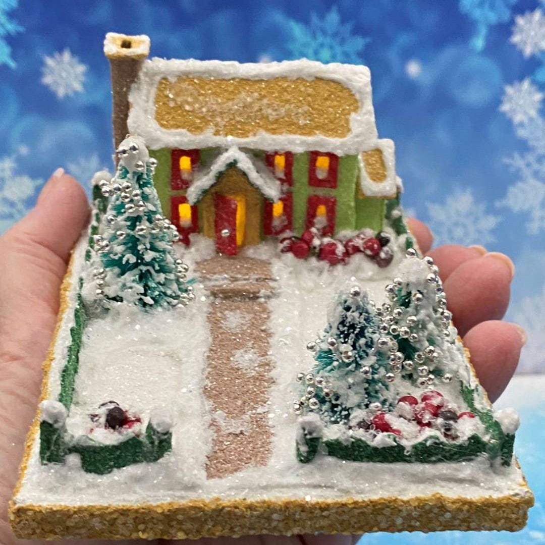 TINY MINI Size Green and Light Brown Putz House - Glitter House ...