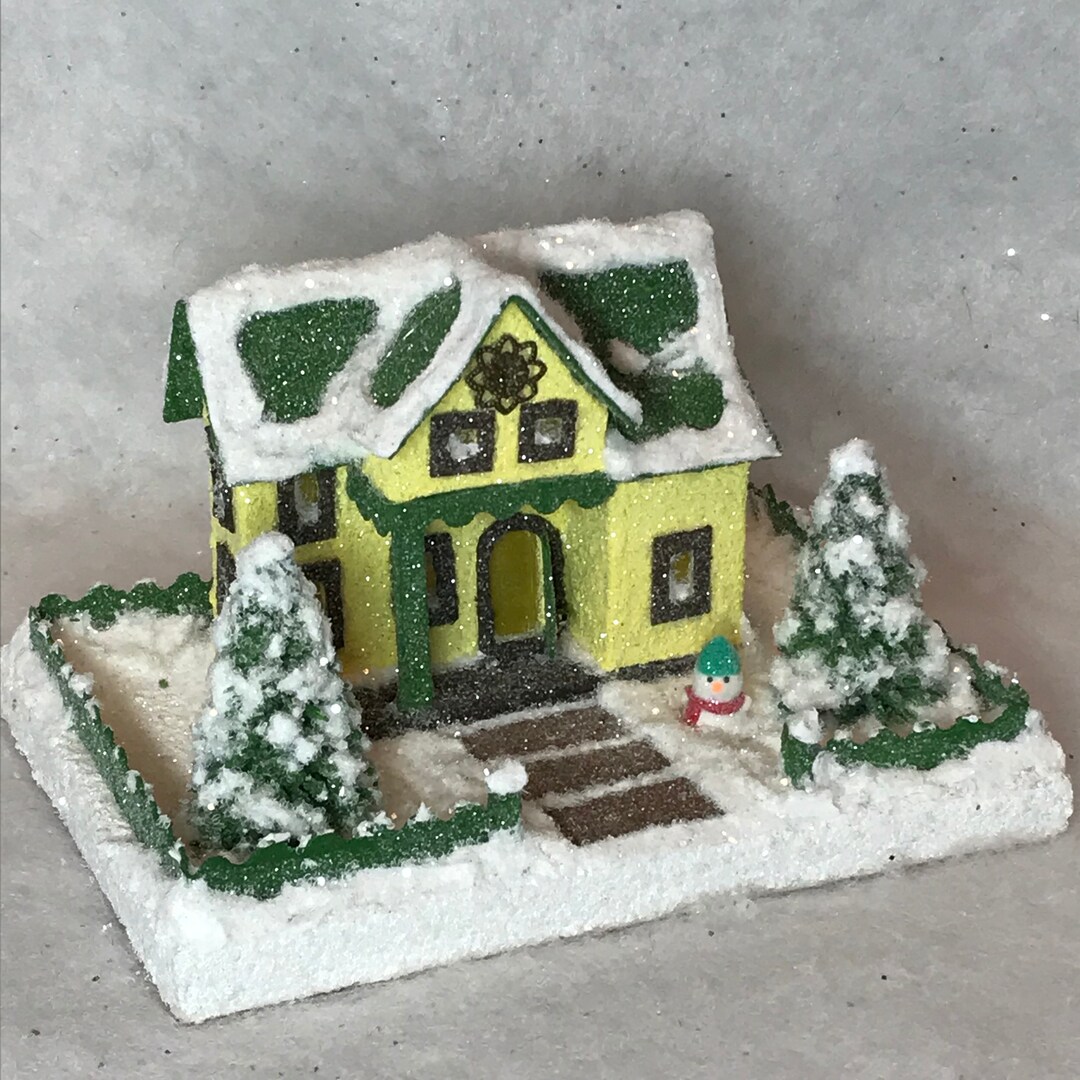 MINI Yellow and Green Putz House - Glitter House - Christmas Village ...