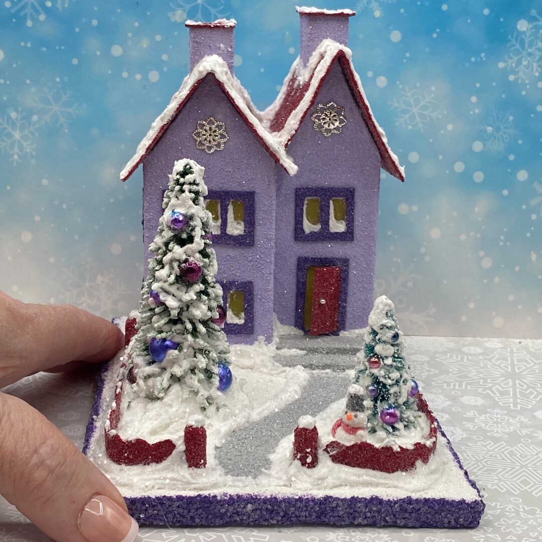 ORIGINAL Size Light Periwinkle and Dark Red Winter Putz House - Winter ...