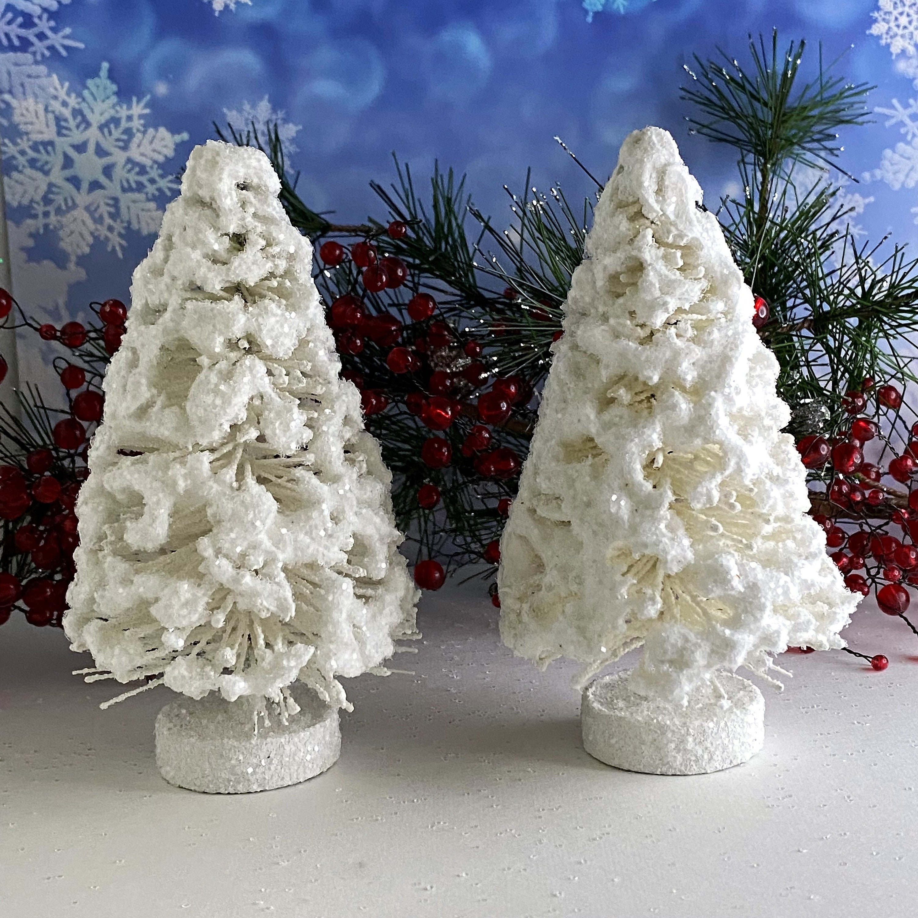 5 White Bottle Brush Tree With Snow and Clear Glitter | Etsy