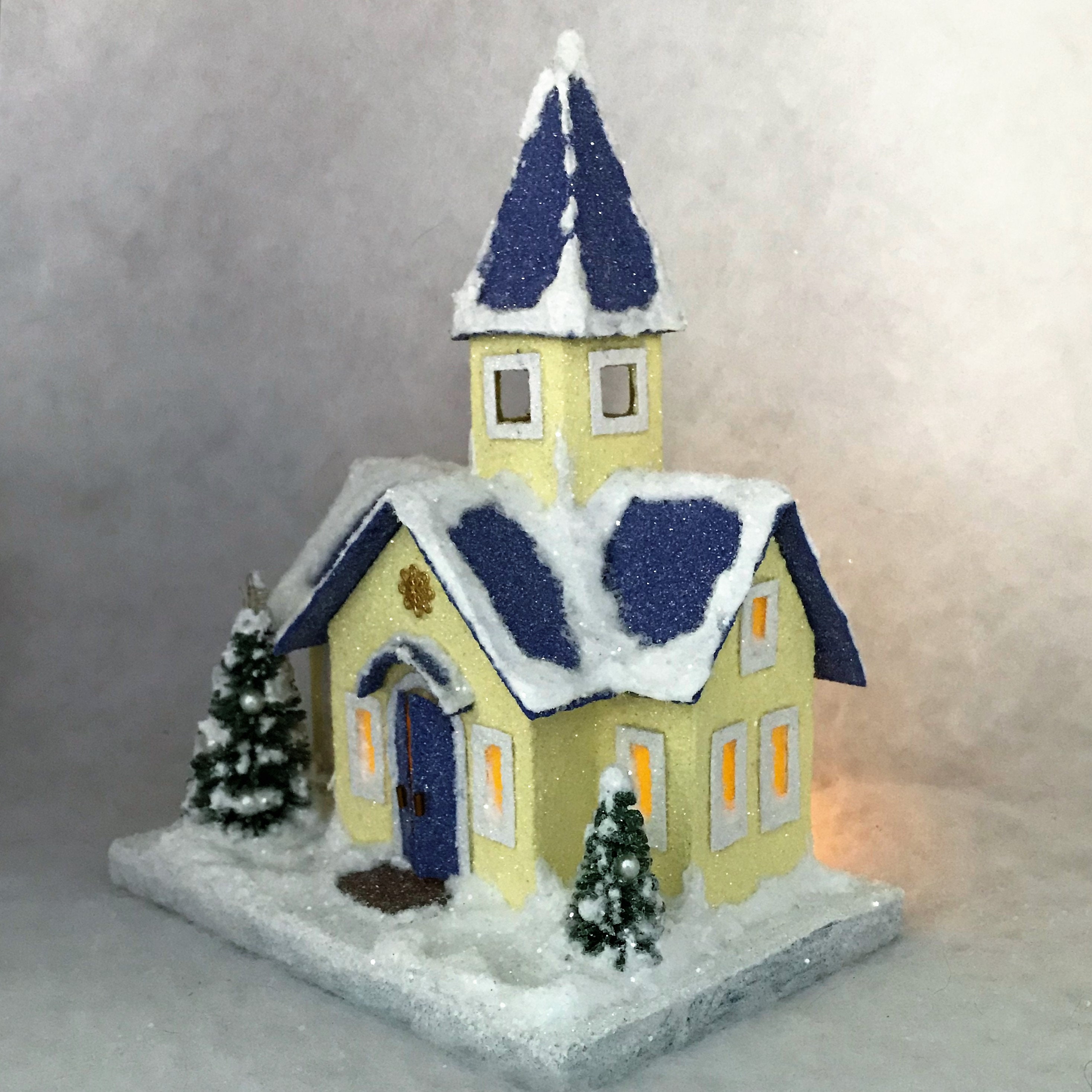 ORIGINAL Yellow and Periwinkle Putz Church/ Glitter House / | Etsy