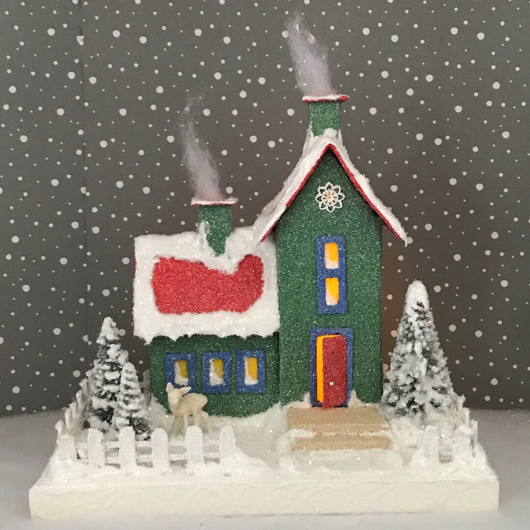 ORIGINAL Size Green and Red Putz House - Glitter House - Christmas ...