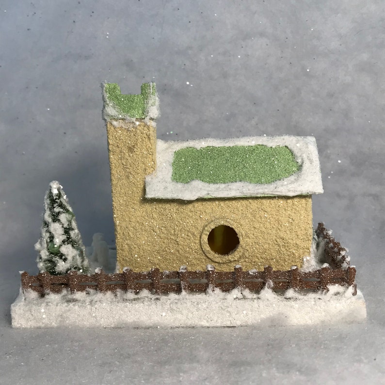 MINI Ivory and Pale Green Putz Church/ Glitter Church/ Christmas ...