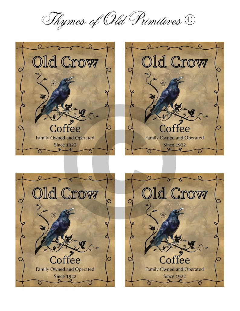Old Crow Coffee Instant Digital Download, Primitive Crow, Printable ...
