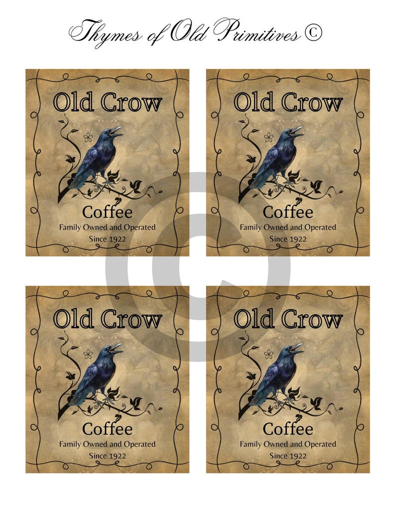 Old Crow Coffee Instant Digital Download, Primitive Crow, Printable ...