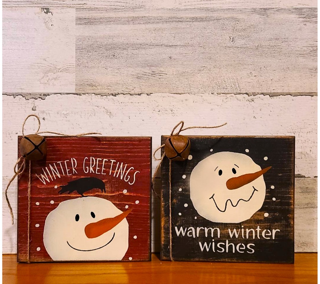 Snowman Shelf Sitter Signs, Small Primitive Winter Signs, Holiday Signs ...