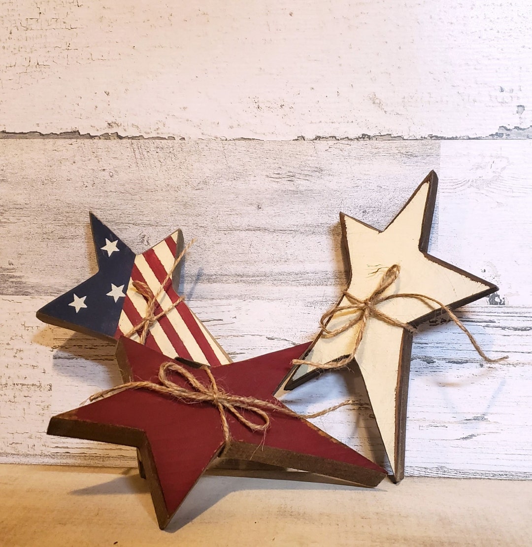 Primitive Folkart Flag Stars, Set of 3, Primitive Home Decor, Primitive ...