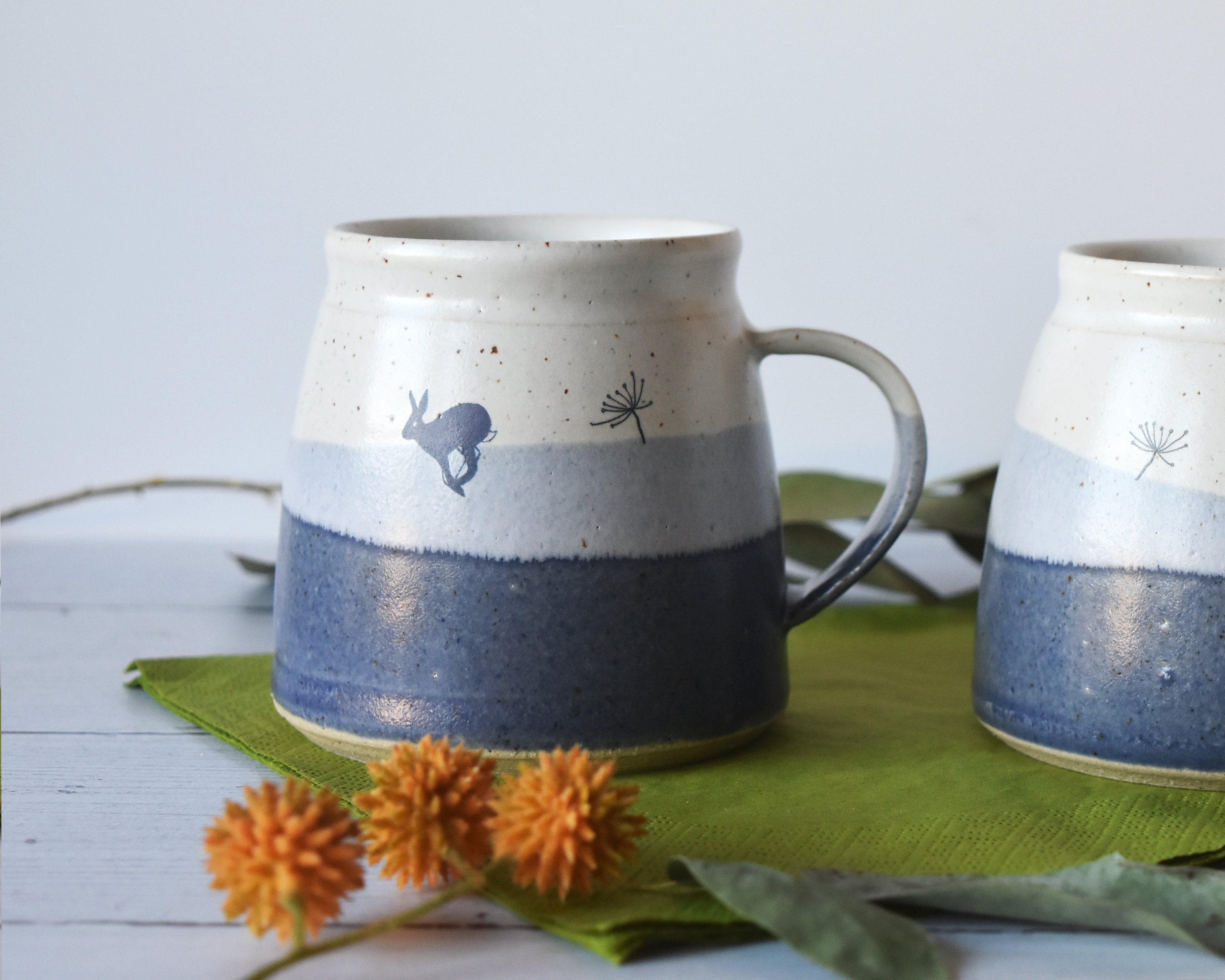 Ceramic Mug With Bunny Hare Blue and White Hare Rabbit Mug - Etsy UK