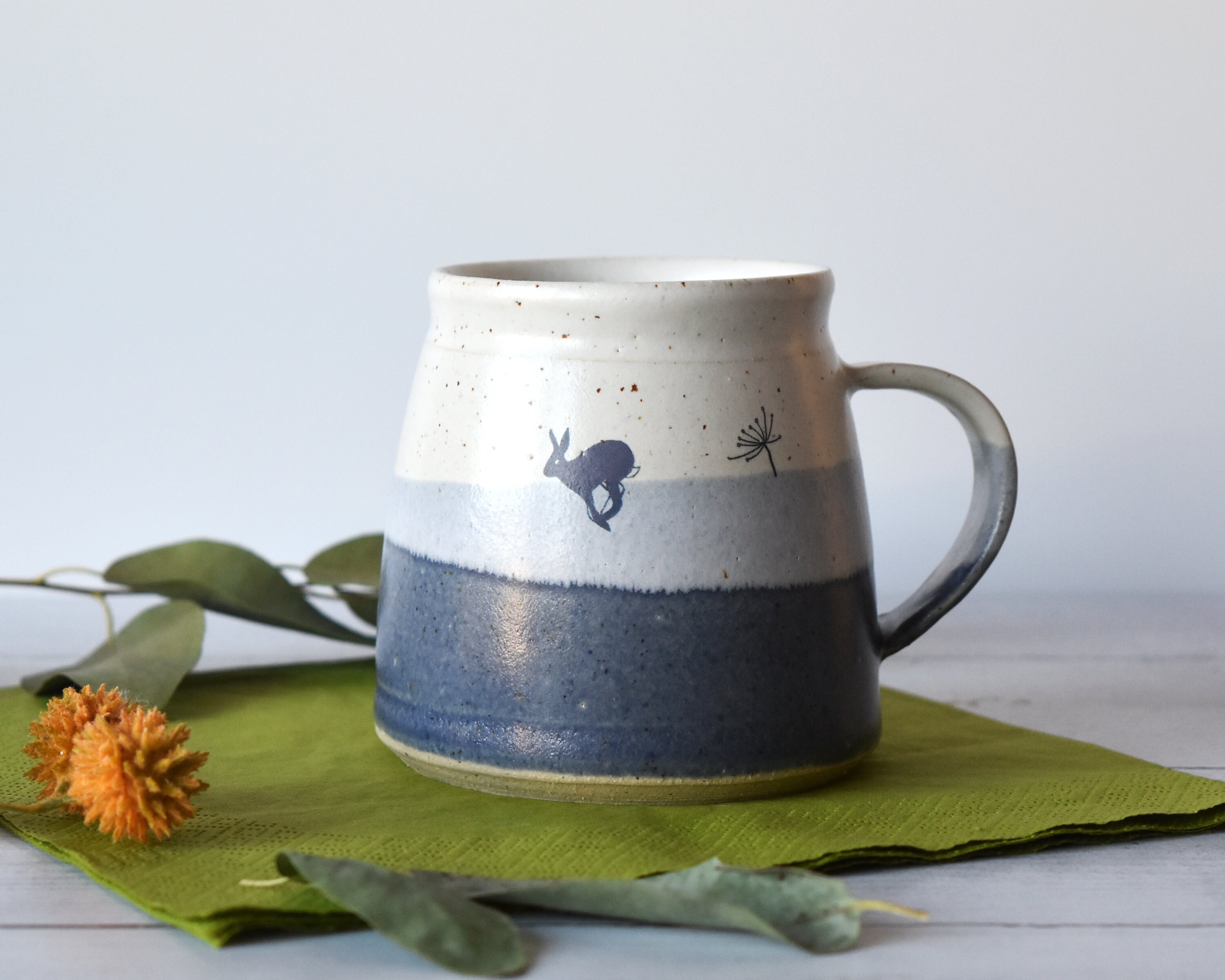 Ceramic Mug With Bunny Hare Blue and White Hare Rabbit Mug - Etsy UK