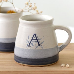 Handmade Blue and White Ceramic Alphabet Monogram Mug With Your Chosen ...