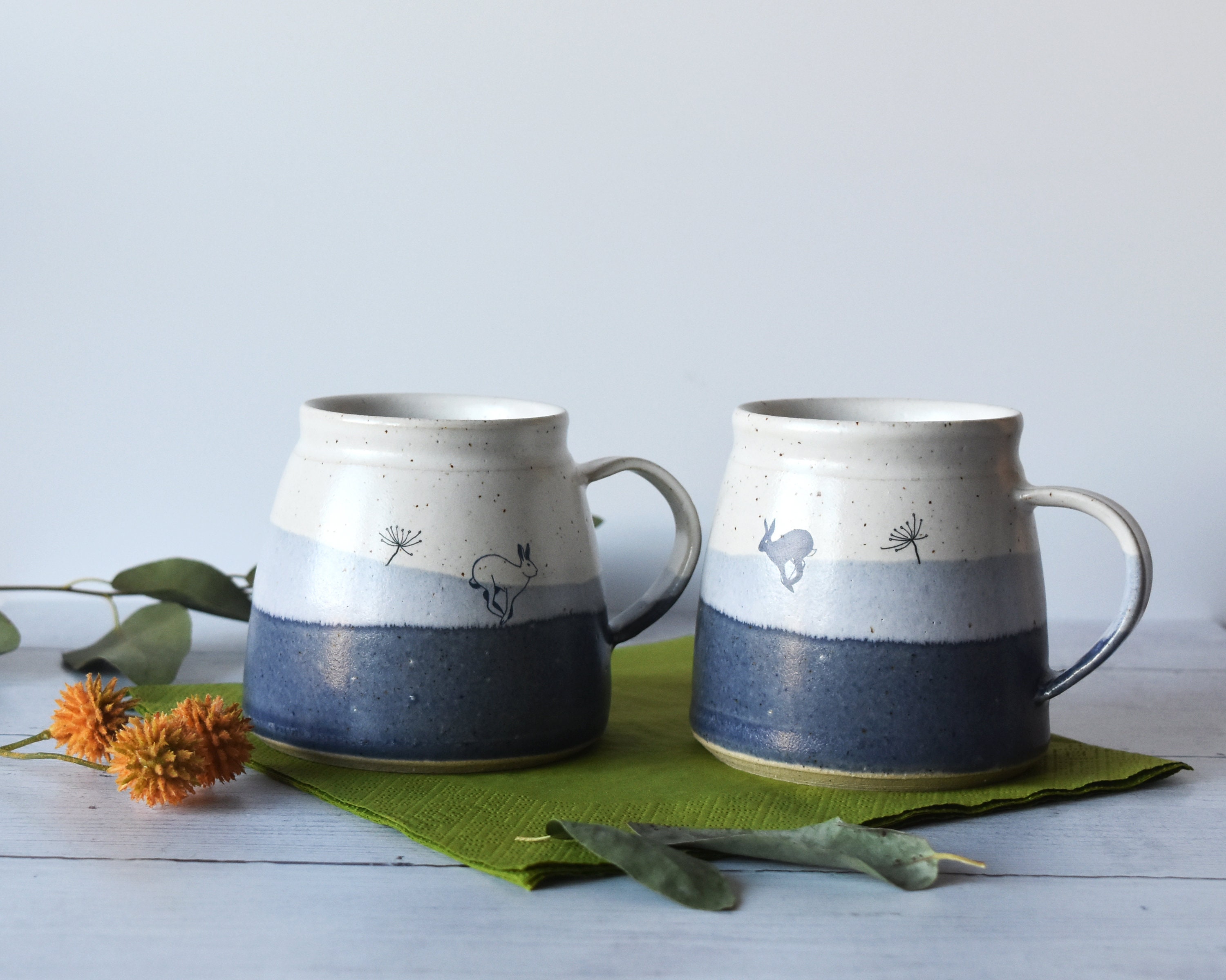 Ceramic Mug With Bunny Hare Blue and White Hare Rabbit Mug - Etsy UK