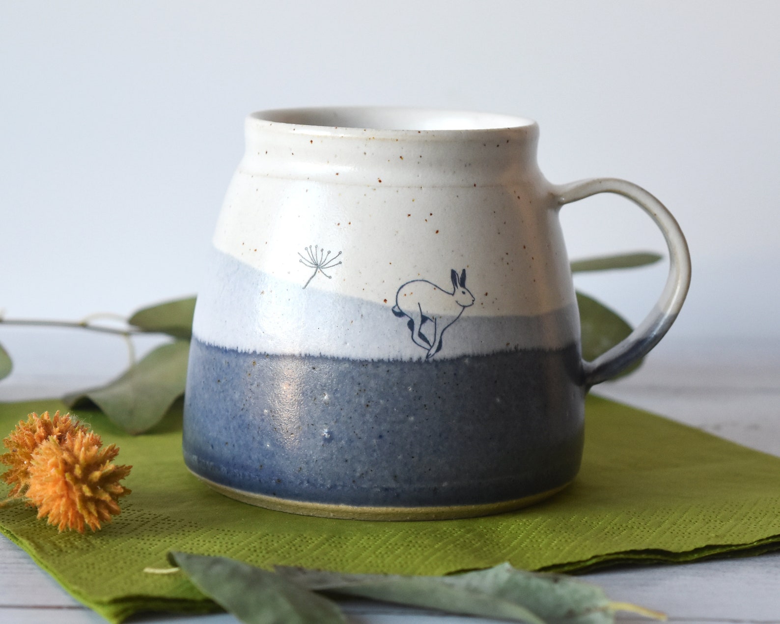 Ceramic Mug With Bunny Hare Blue and White Hare Rabbit Mug - Etsy UK