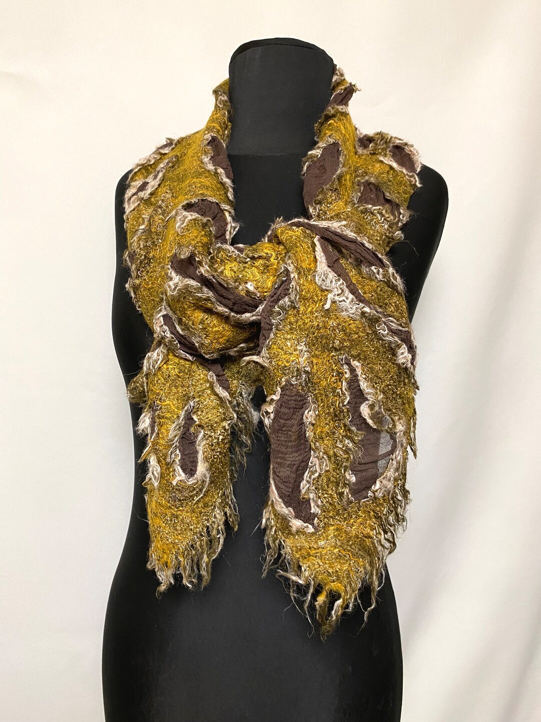 Candycorn Fancy Scarf Openwork Statement Wool Felt Scarf Leaf Handmade ...