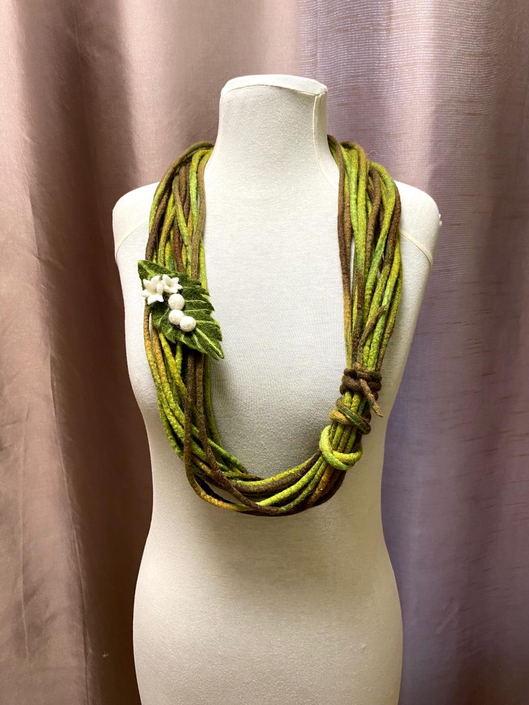 Textile Necklace Long Felted Infinity Scarf Multi-strand Rope Boho ...