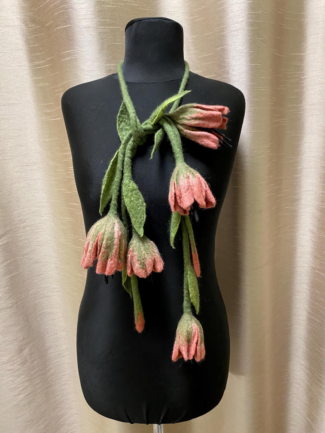 Felt Floral Necklace Long Tulips Bouquet Dusty Rose Color Floral Scarf ...