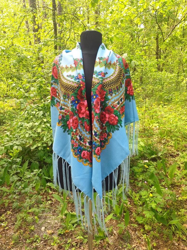 Ukraine National Shawl Boho Floral Shawl Babushka Shawl Large Slavic ...