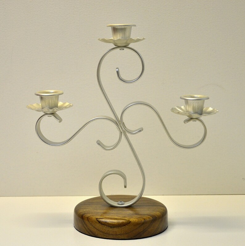Small Candelabra/candle Holder. Metal Frame, Hardwood Base - Etsy